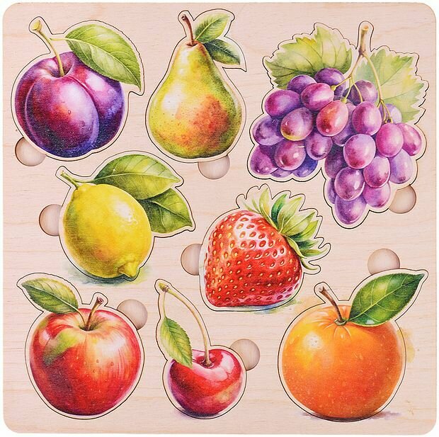 Пазл деревянный "Фрукты", 8 деталей, 25х25 см, рамка-вкладыш для детей, развивающая логическая игра-головоломка