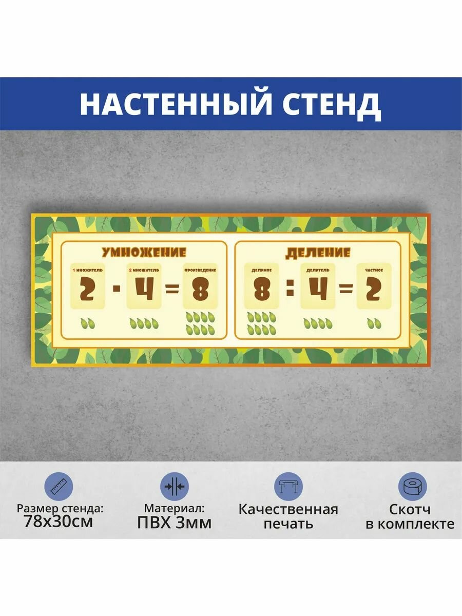 Стенд для начальной школы "Умножение Деление" 780х300мм