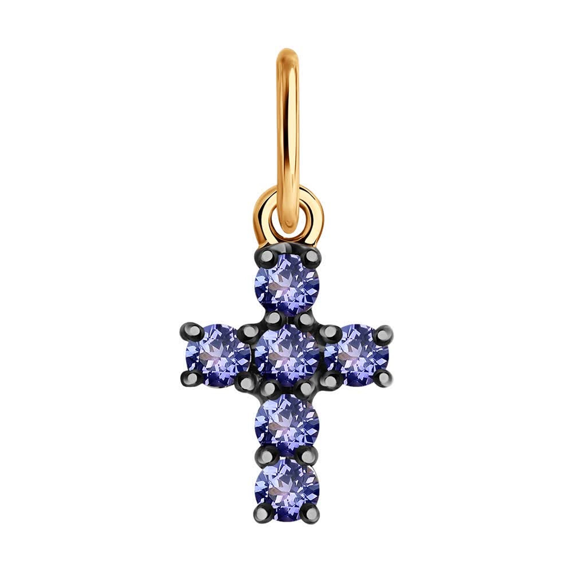 Крестик, красное золото, 585 проба, танзанит