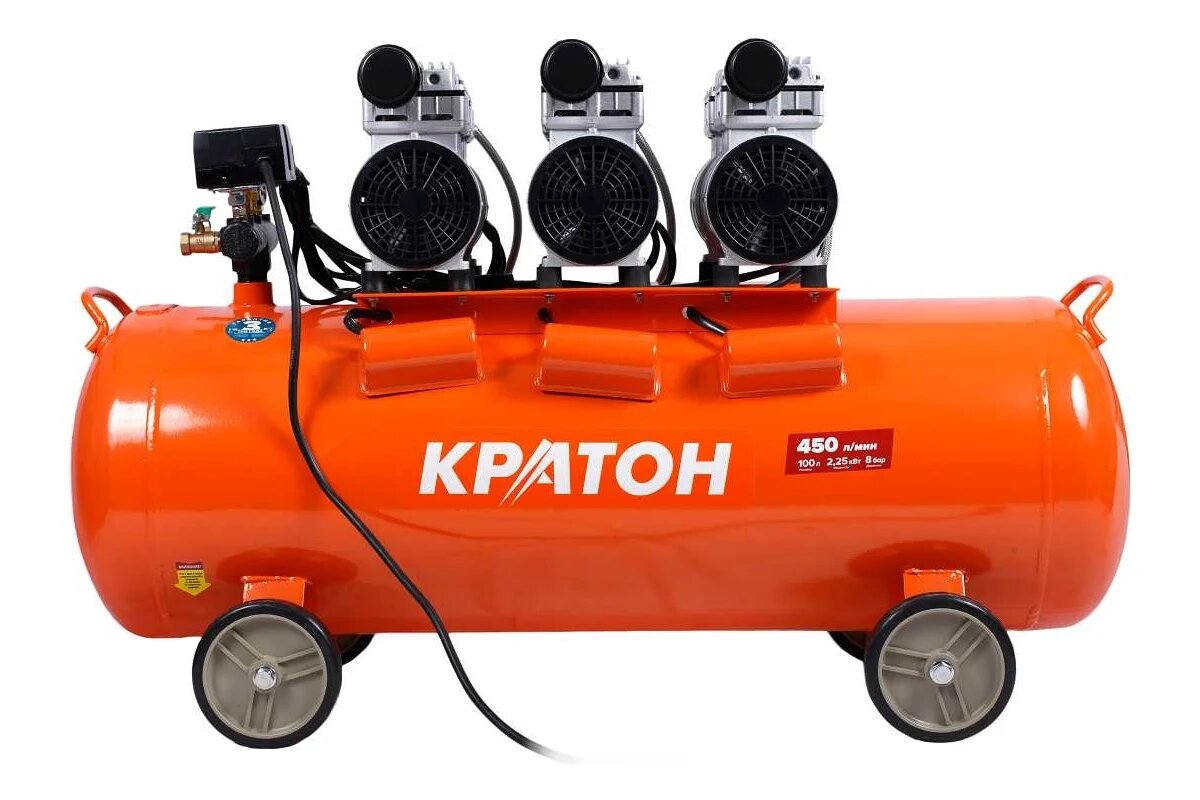 Компрессор Кратон безмасляный AC-450-100-OFS оранжевый, 1400 об/мин, ресивер 100 л, 8 бар