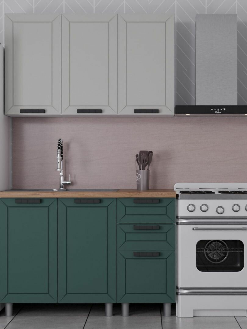 Кухонный гарнитур без столешницы без ручек 2м, керамика/изумруд мдф
