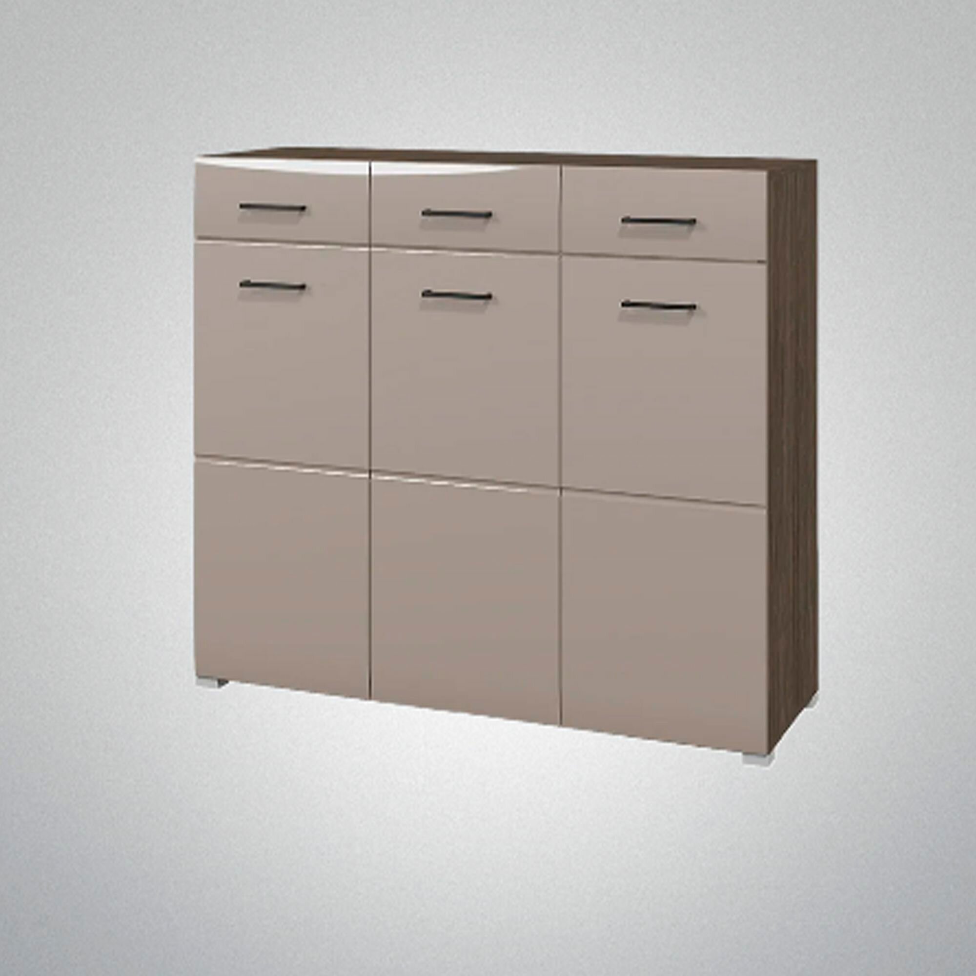 Комод Ненси, цвет Венге/Капучино глянец, ширина 120 см, с полками и выдвижными ящиками, в спальню