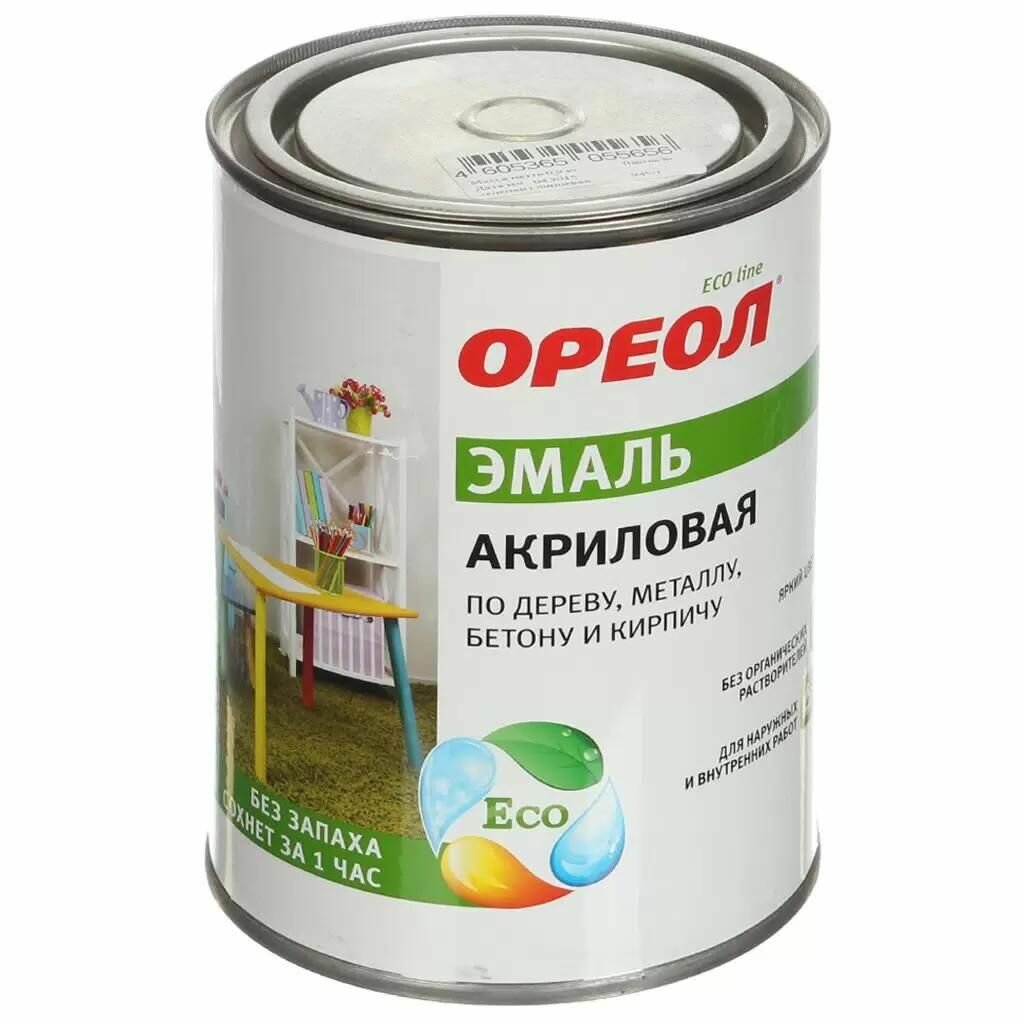 Эмаль Ореол для внутренних и наружных работ, акрил, глянцевая, белая, 1 кг