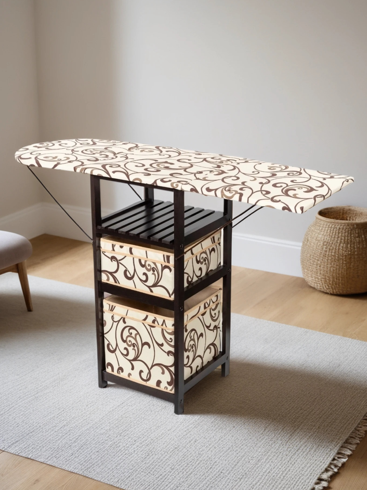 Гладильный комод на 2 ящика PRIME ДхШ: 44х40 см цвет венге/ткань бежевая