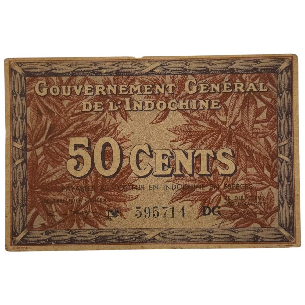 Французский Индокитай 50 центов 1939 г. (Подпись Mayet, Cousin) (Фиолетовая рамка) (Серия DG)