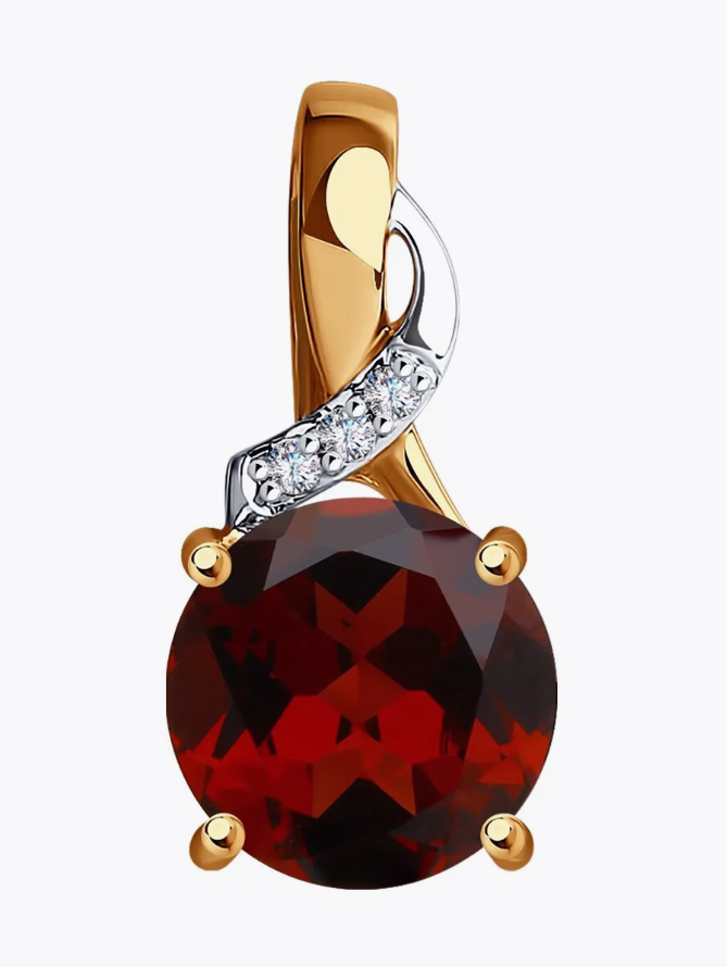 Подвеска, красное золото, 585 проба, гранат, бриллиант