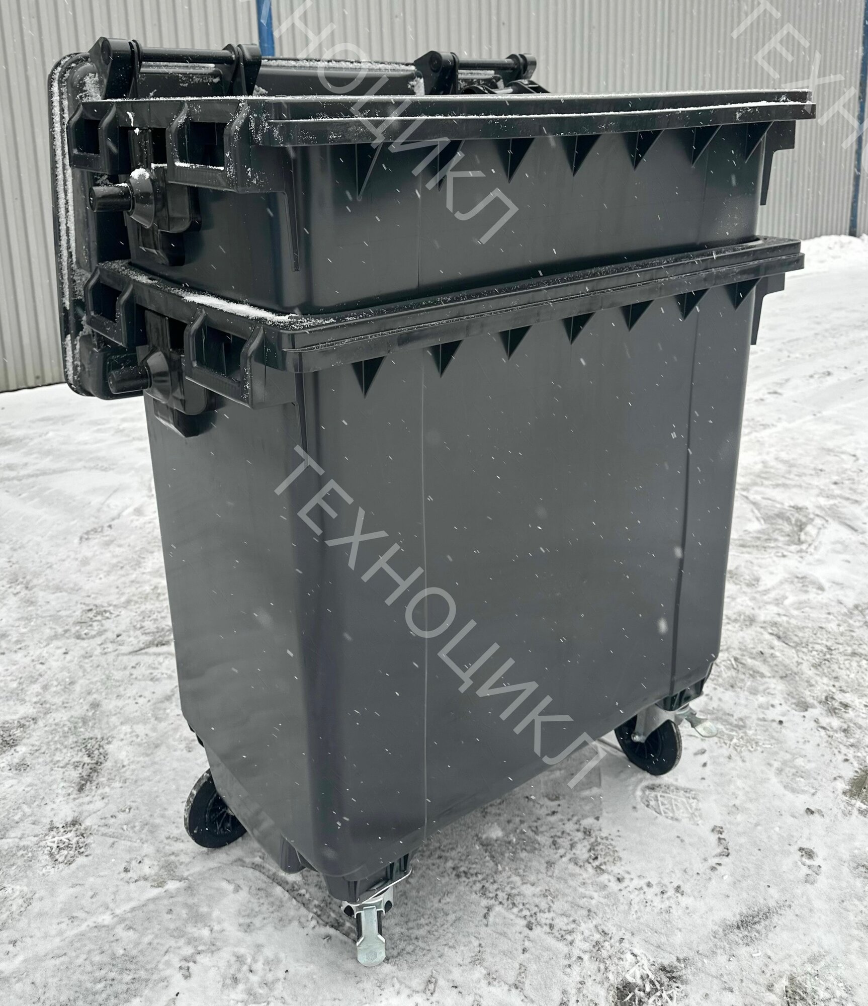 Мусорный бак серый 770л универсальный бак с крышкой и колесами