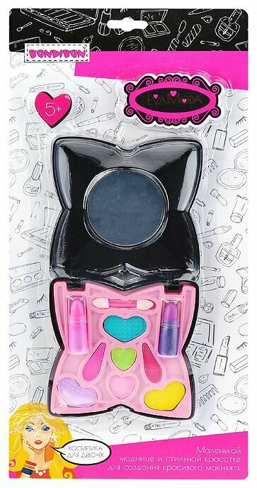 Набор детской косметики "Eva Moda", средства для макияжа лица: тени для век, помада, кисть, косметичка-цветок с зеркальцем, набор для детского творчества, подарок для девочки
