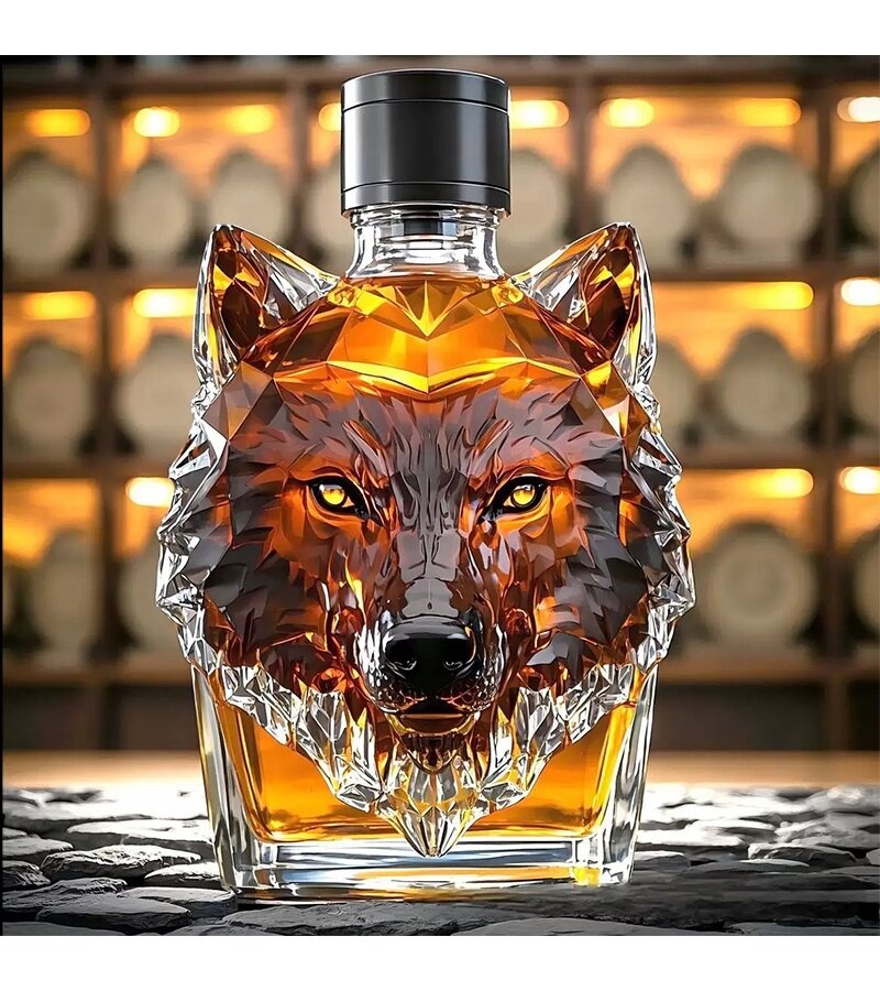 Пустая бутылка виски с короной в виде головы волка 350 мл / Бутылки для напитков в форме животных