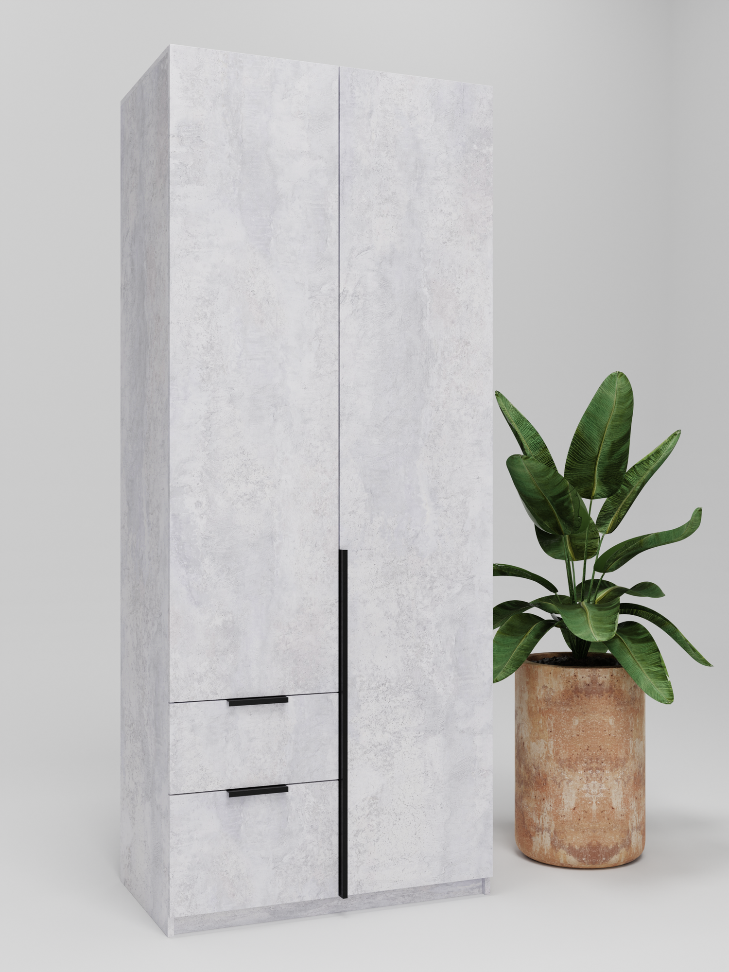 Шкаф для одежды распашной двухдверный с ящиками, НордМебель, бетон 90х220х54