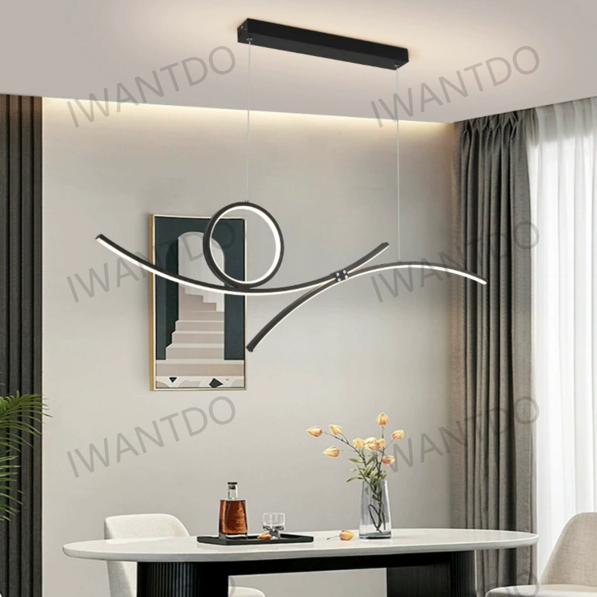 Черный LED Подвесной светильник Диммируемый с Дистанционное управление Современный для Стол Столовая Лампа BD444 Люстра