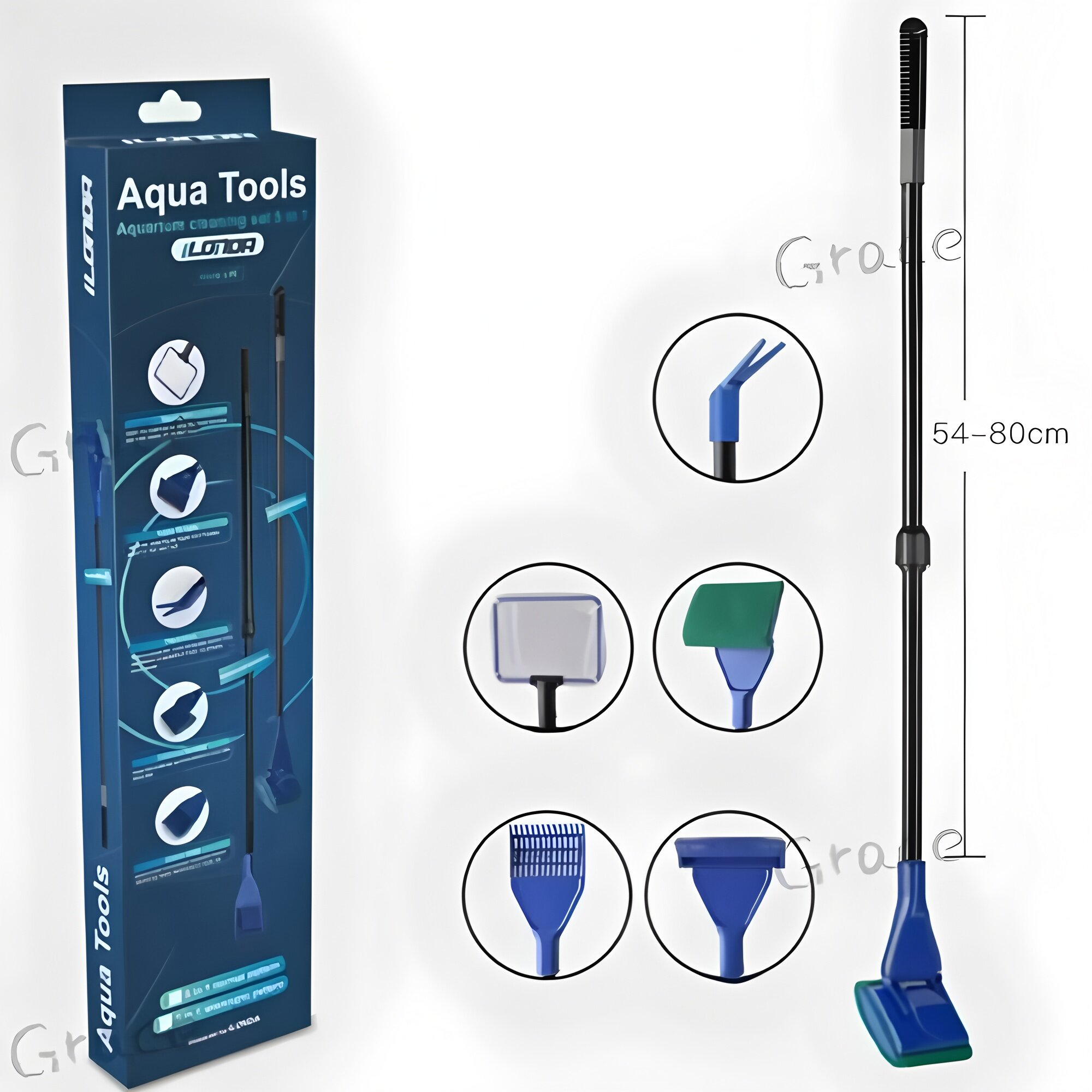 Набор для чистки аквариума 5 в 1, насадки сачок для аквариума, скребок, грабли, губка, вилка,