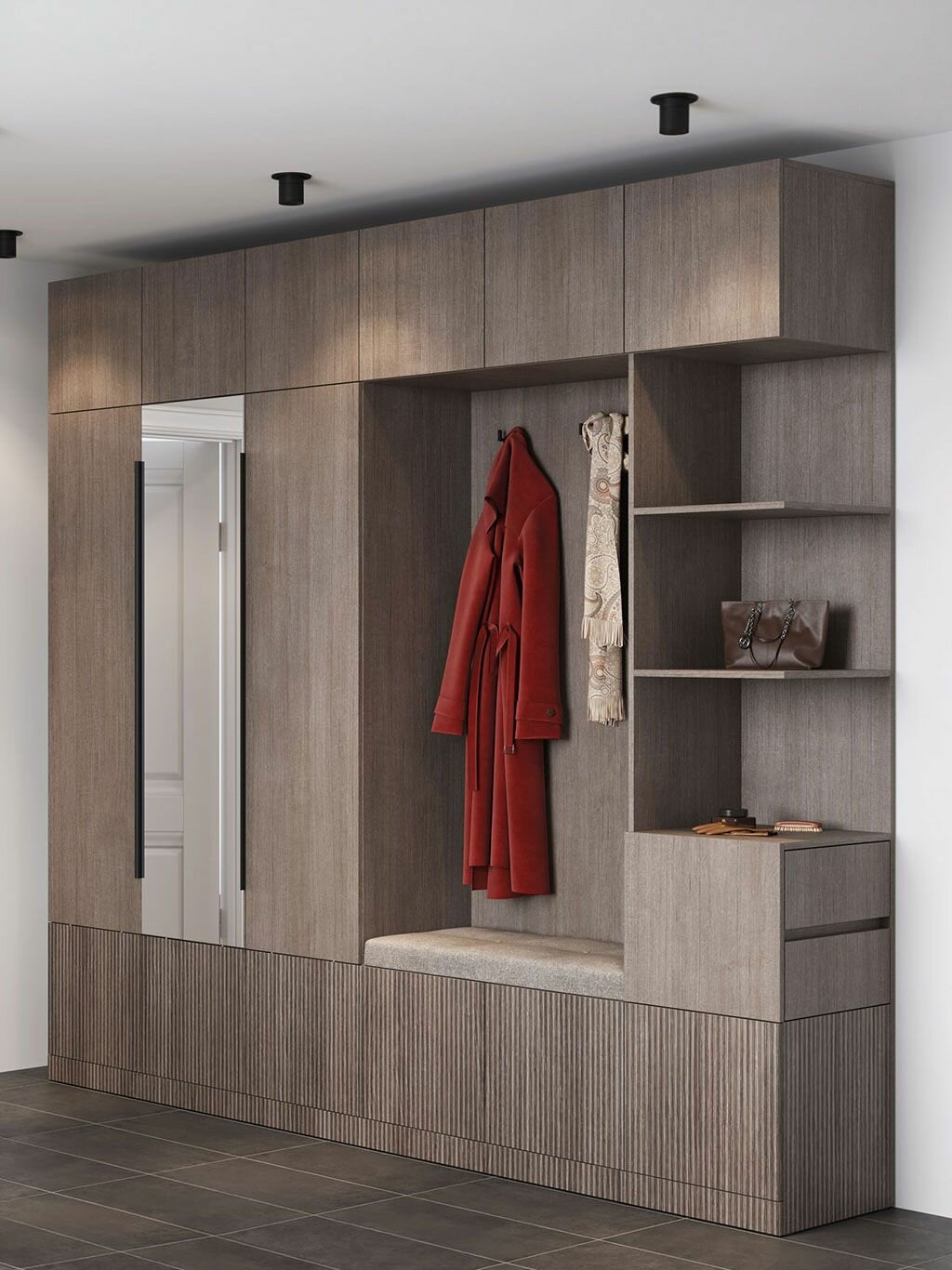 Прихожая комплект Кантри, 270х45.5х240 см, Тира / Кадена Вуд / Бежевый, велюр