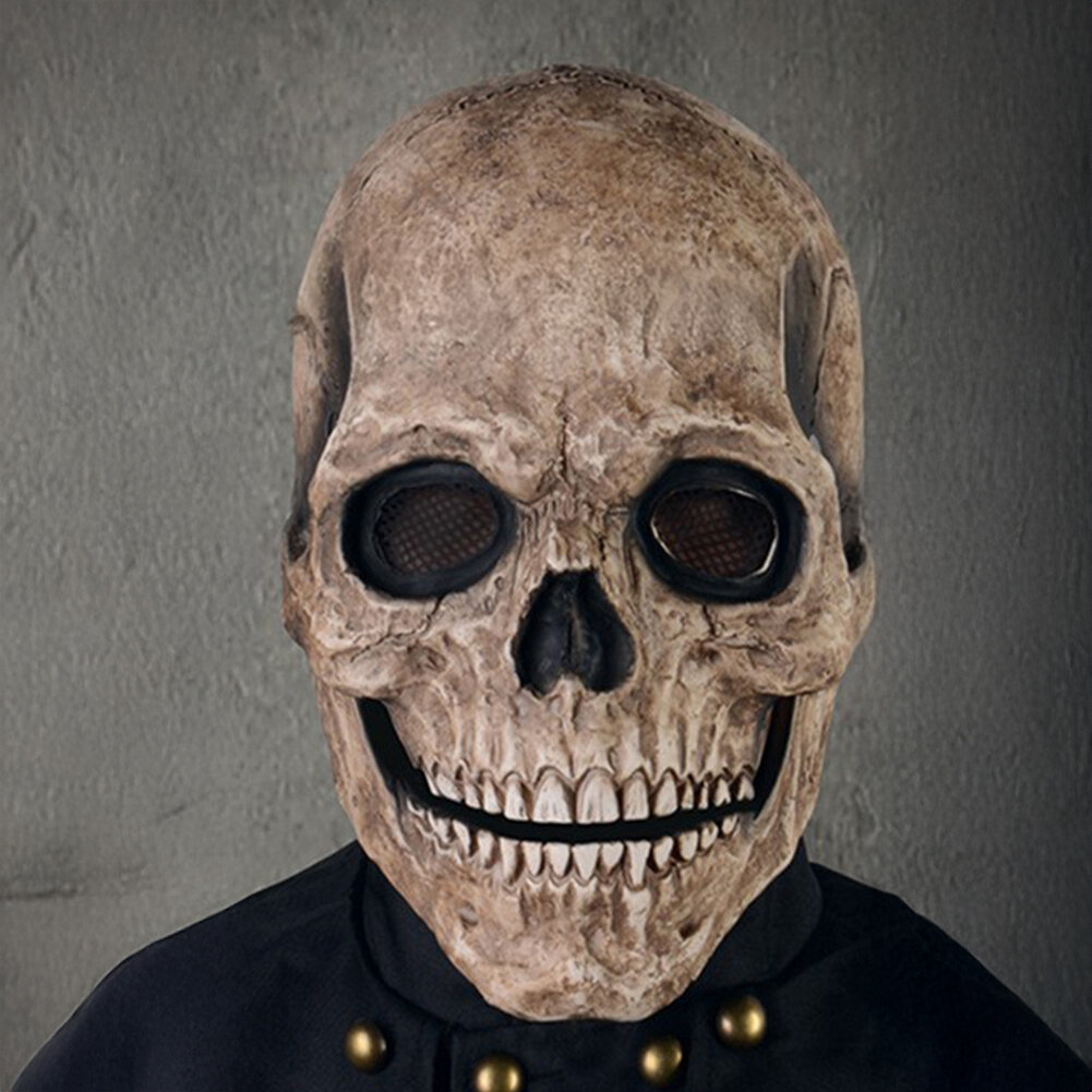 Анимированная говорящая маска Хэллоуина: светящиеся зелёные глаза, подвижная челюсть, реалистичный череп, маска для полной головы