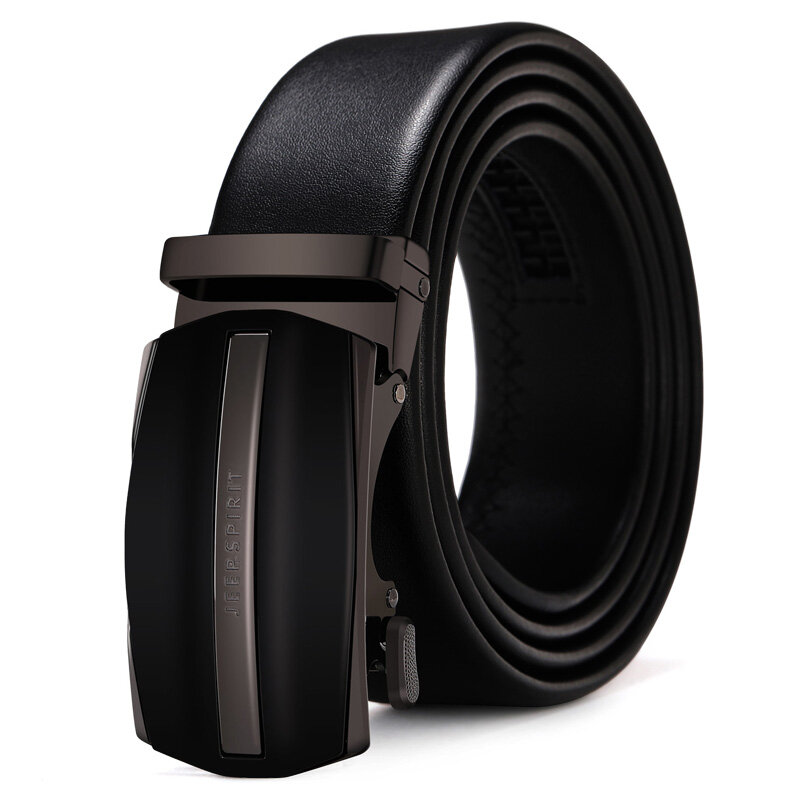 JEEP SPIRIT Jeep Business Automatic Buckle Design Leather Belts Men's Black Width 3.5CM 145