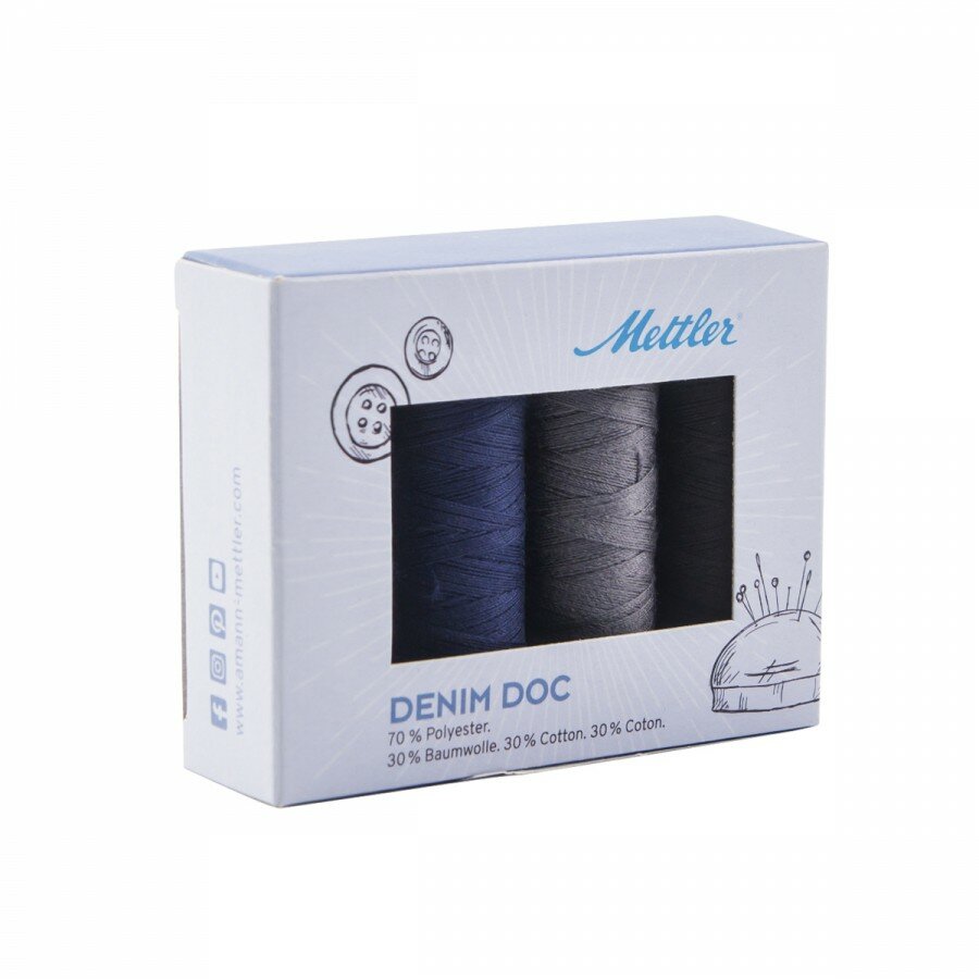 Набор с нитками для джинс DENIM DOC 75, 100 м в подарочной упаковке, 4 катушки 0809; 3561; 2675; 4000