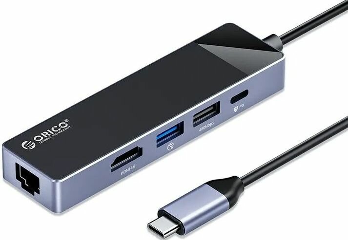 Многофункциональная док-станция ORICO DM-5R USB Type C 5 в 1. Цвет: черный, серый.