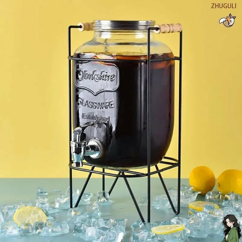 4-литровая стеклянная бутылка-бочонок для напитков с краном, чайник для холодной воды, фруктовый чай