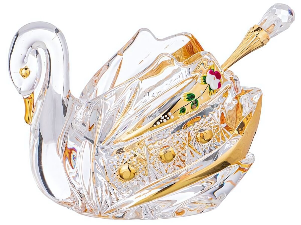 Икорница "Лебедь Lefard Gold Glass" с ложкой, стекло, золотистые детали