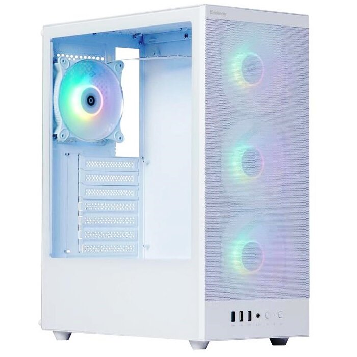 Корпус компьютерный MidiTower ATX-mATX-mITX Defender RaptorX audio аквариум без Б/П 4 вентилятора 120мм - белый