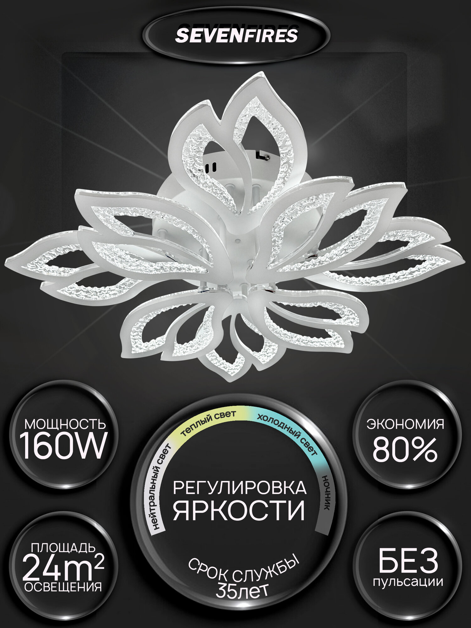 Люстра Семь Огней потолочная светодиодная белая SF5017/8C-WT