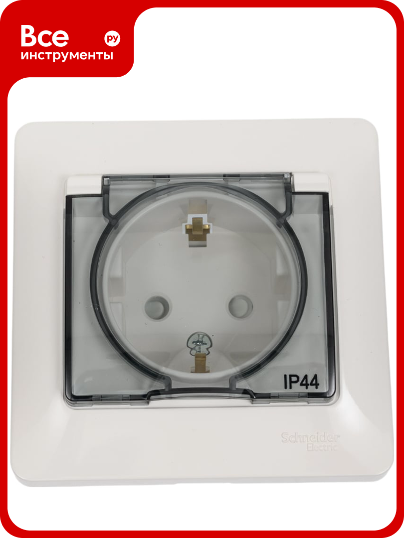 Розетка, Systeme, Systeme Electric Glossa Молочная с/з со шторками с крышкой IP44 в сборе