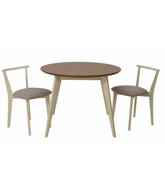 Стол Сканди К 90 слоновая кость/натур со стульями Франк слоновая кость велюр бежевый