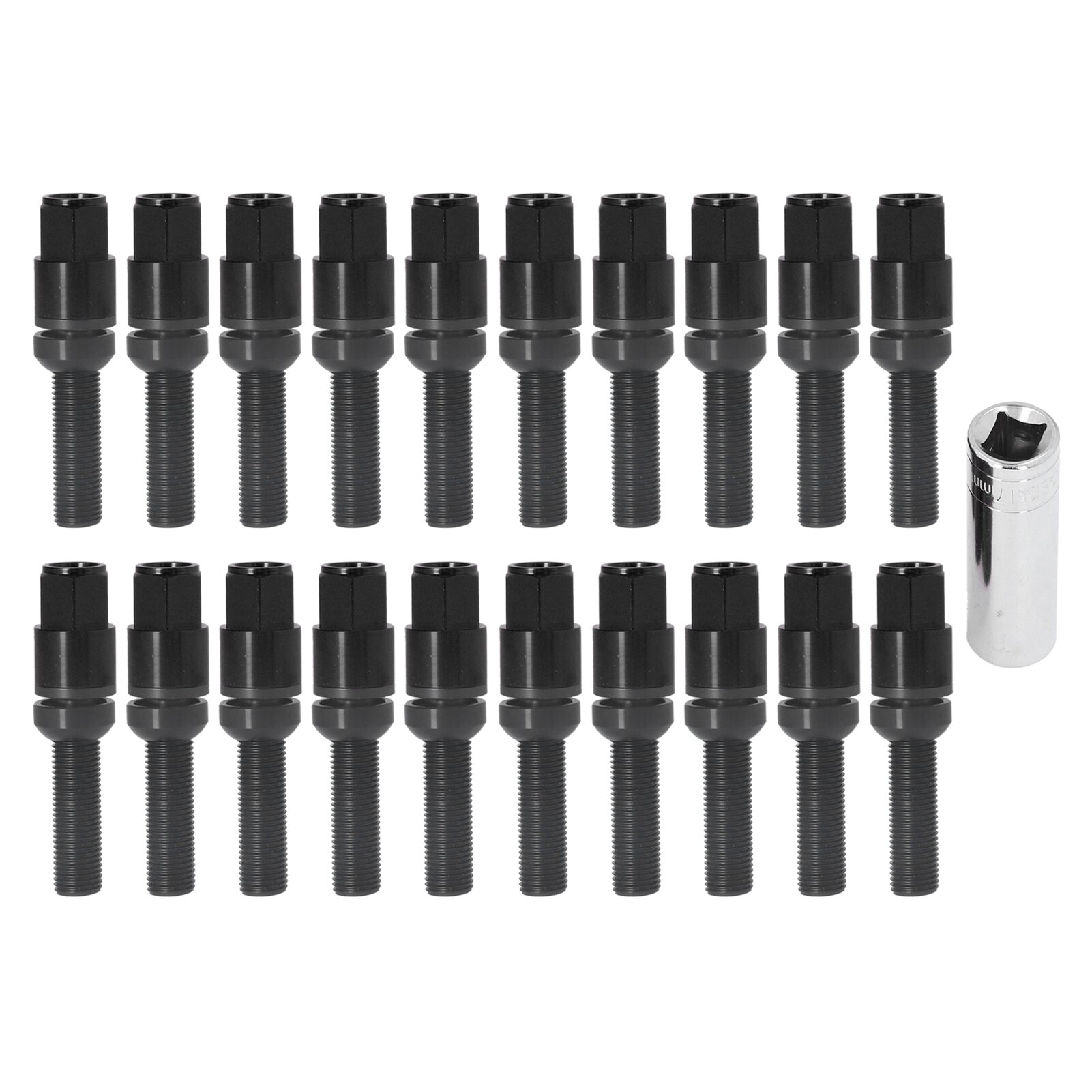 Болты M14x1.5 с конической посадкой, хвостовик 45 мм, шестигранник 17 мм, универсальные, для автомобилей, черные.