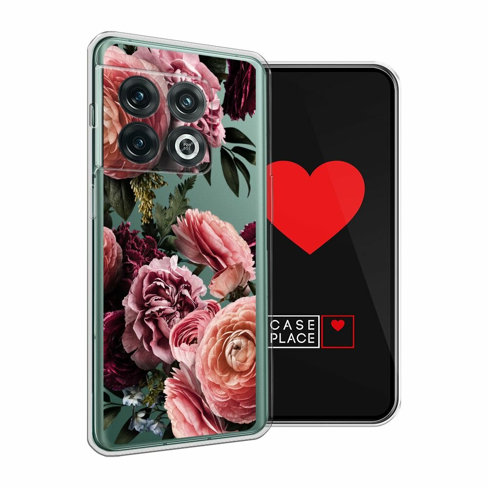 Чехол на OnePlus 10 Pro / ВанПлас 10 Про с принтом "Бордовые винтажные цветы", прозрачный — фото 1