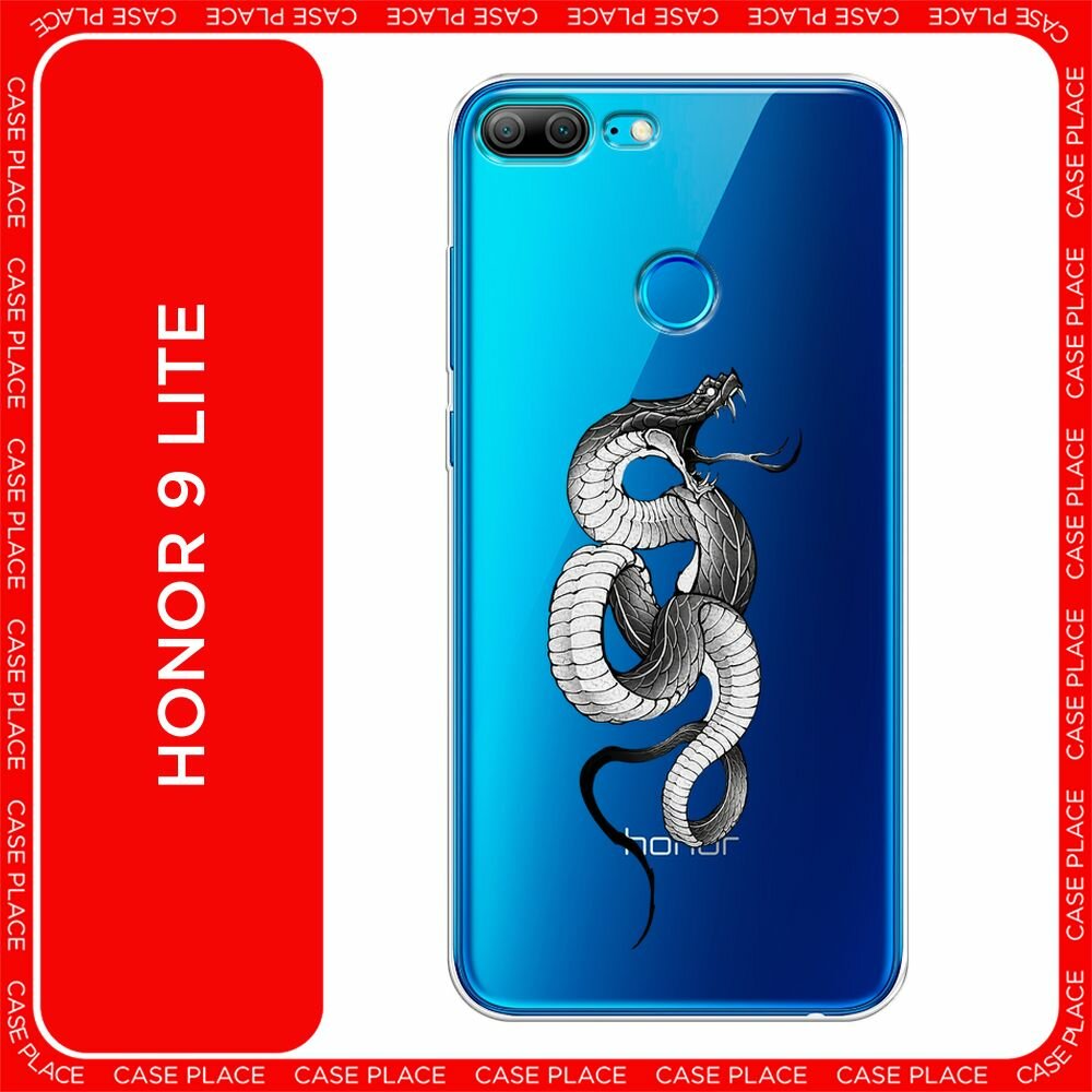 Чехол на Honor 9 Lite / Хонор 9 Лайт с принтом Монохромная змея рисунок, прозрачный