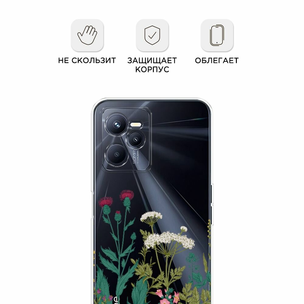 Чехол на Realme C35 / Реалми C35 с принтом "Дикие полевые цветы", прозрачный — фото 1