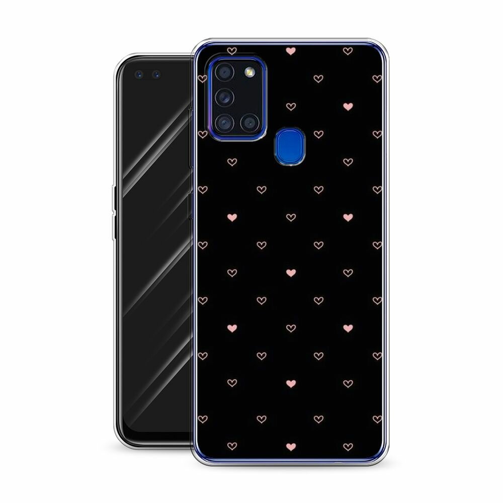 Чехол на Samsung Galaxy A21s / Самсунг Галакси A21s с принтом "Черный фон и сердечки" — фото 1