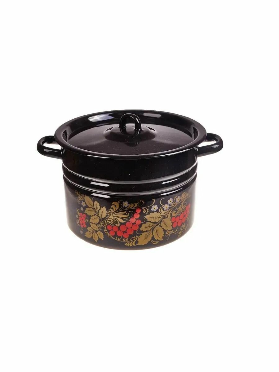 Кастрюля эмалированная 9 л Рябинушка чёрный рябчик с петлёй