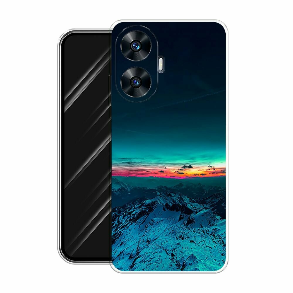 Силиконовый чехол на Realme C55 / Реалми C55 с принтом "Закат в горах" — фото 1