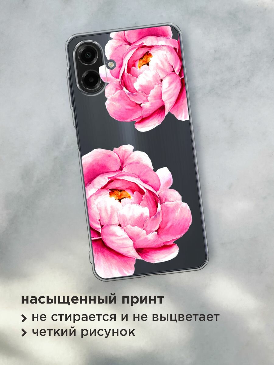 Чехол на Samsung Galaxy A07 / Самсунг А07 с принтом "Open peonies", прозрачный — фото 1