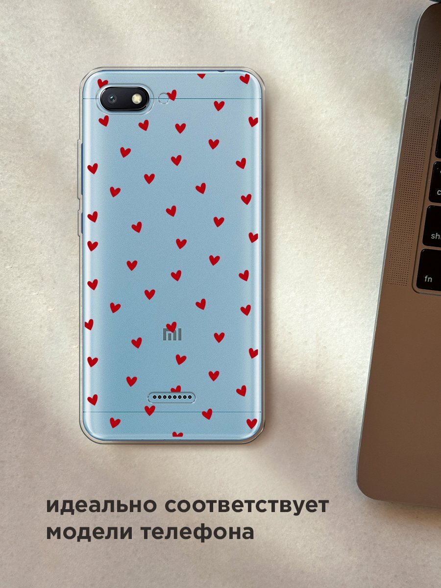 Чехол на Xiaomi Redmi 6A / Сяоми Редми 6А с принтом "Red hearts", прозрачный — фото 1
