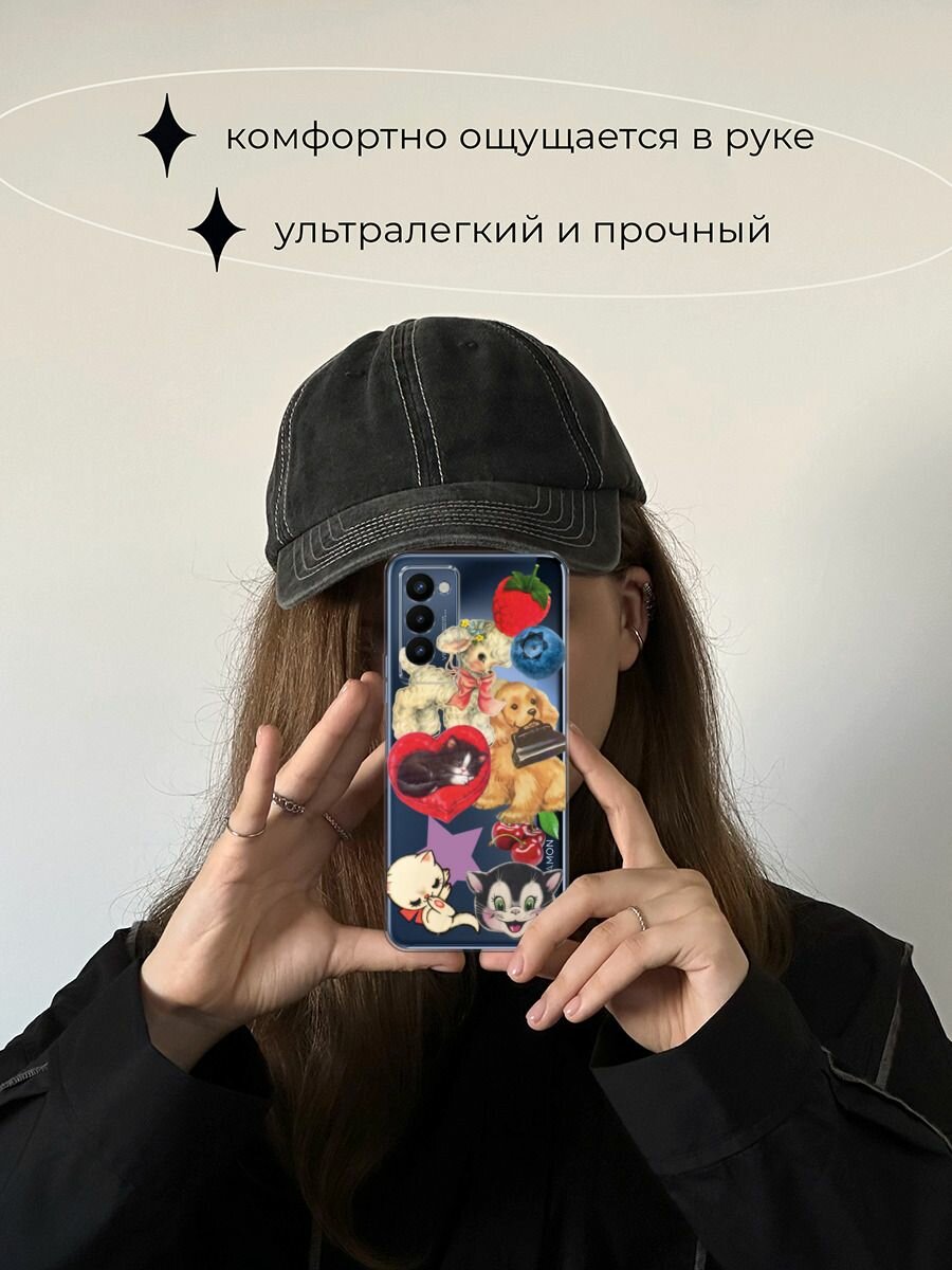 Чехол на Tecno Camon 18P / Техно Камон 18Р с принтом "Милые стикеры", прозрачный — фото 1