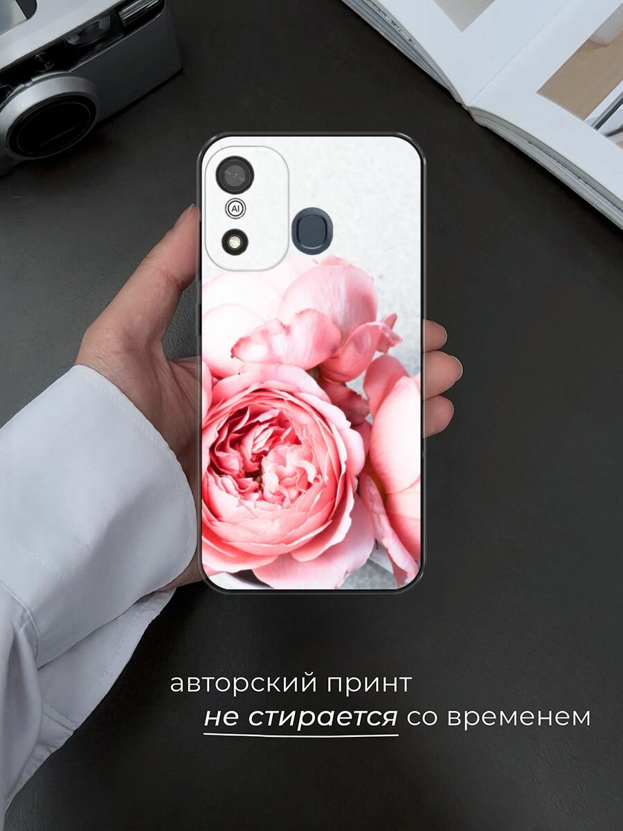 Силиконовый чехол на Itel A27 / Ител А27 с принтом "Пионы на белом" — фото 1