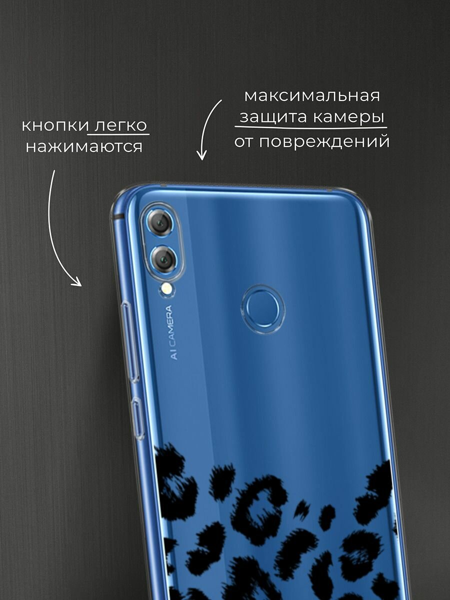 Чехол на Honor 8X / Хонор 8Х с принтом "Окрас леопарда фон черный", прозрачный — фото 1