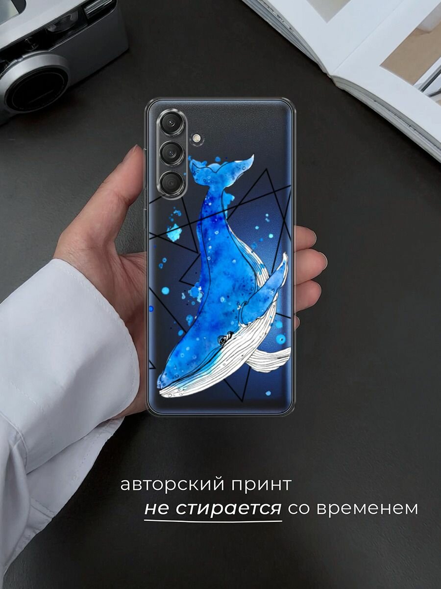Чехол на Samsung Galaxy M55 / Самсунг M55 с принтом "Кит графика", прозрачный — фото 1