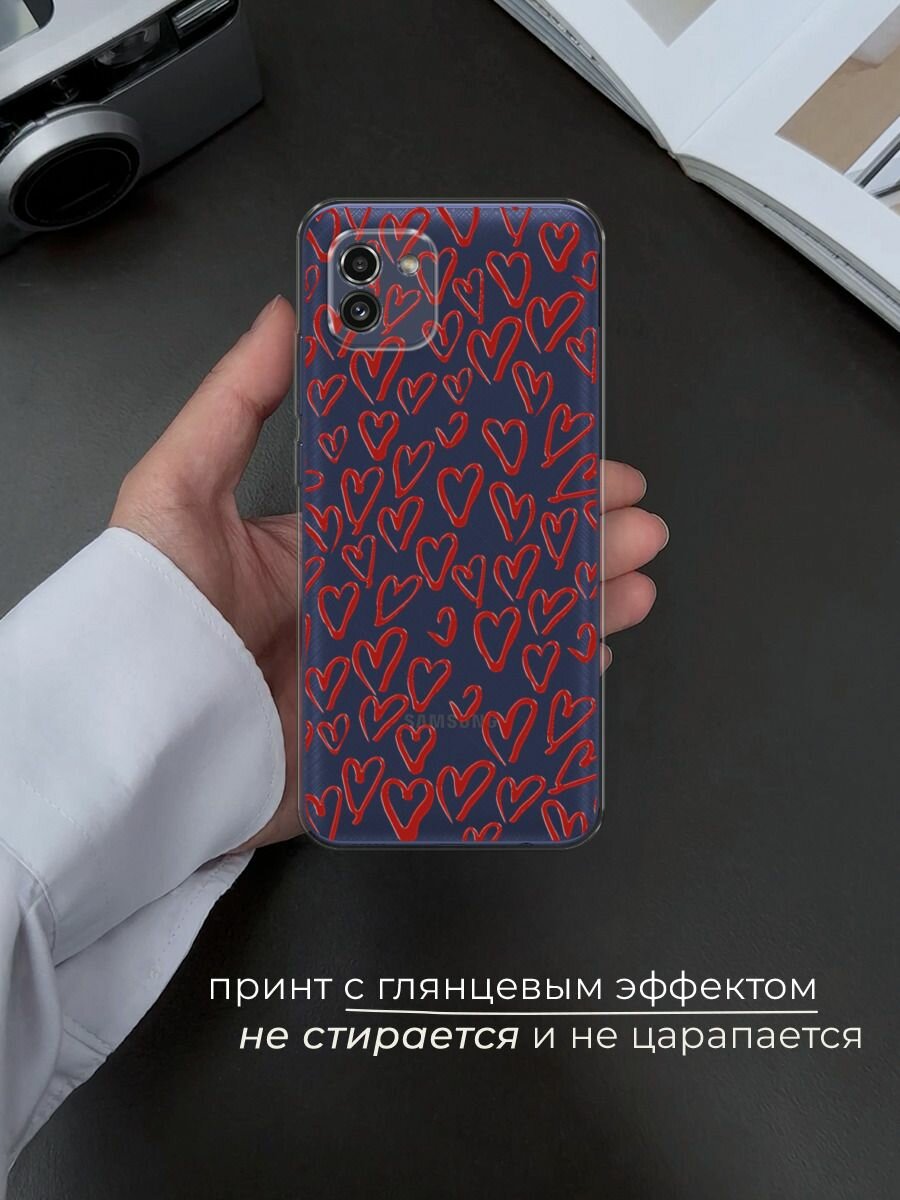 Чехол на Samsung Galaxy A03 / Самсунг Галакси А03 с принтом "Легкие бордовые сердечки" — фото 1