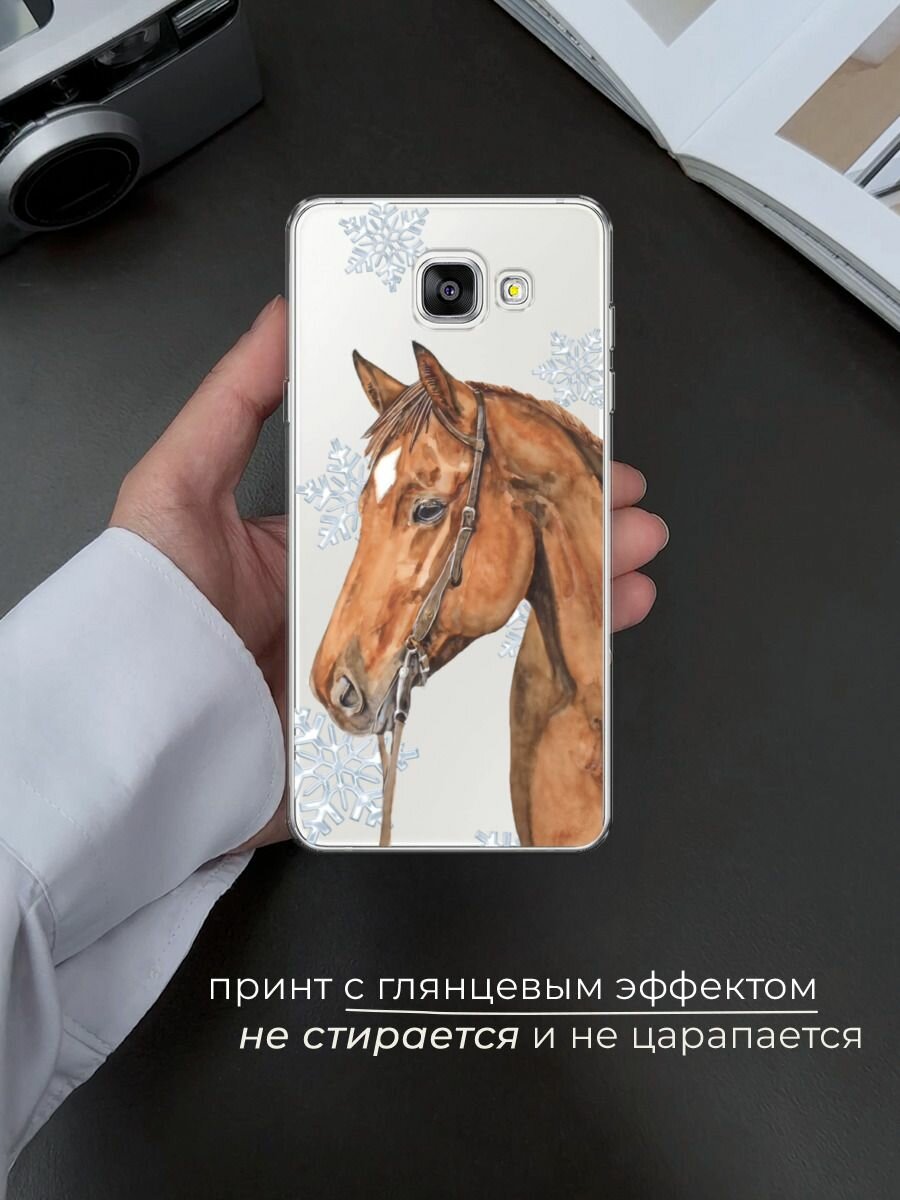 Чехол на Samsung Galaxy A5 2016 / Самсунг Галакси А5 2016 с принтом "Конь и снежинки" — фото 1
