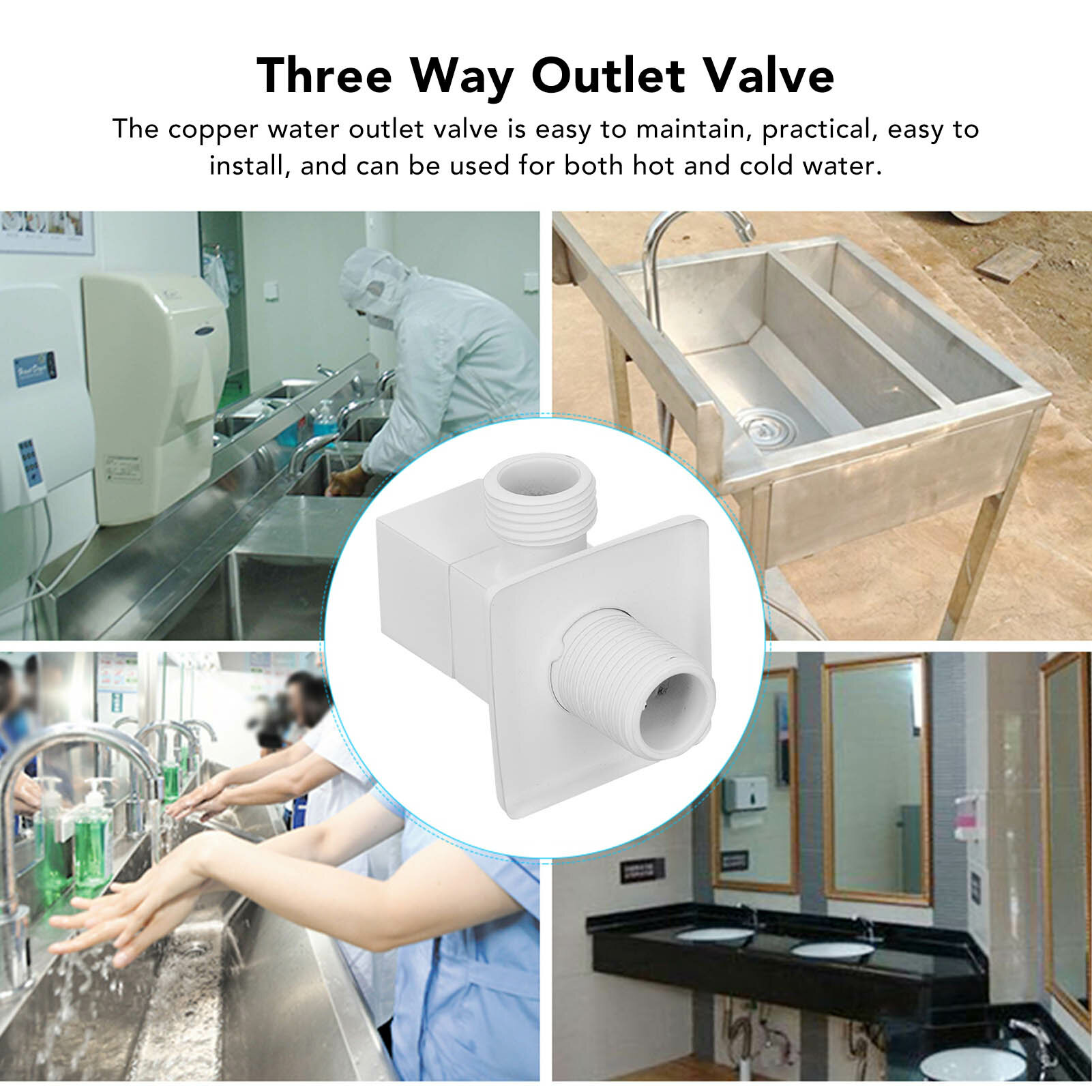 Выпускной клапан для воды 1/2 дюйма, утолщенный медный, 1 в 2, перепускной клапан для горячей и холодной воды для дома, белый