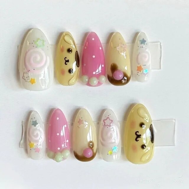 Kawaii Rilakkuma Hellokitty короткие миндалевидные наклейки на ногти 3D мультфильм японский стиль настраиваемый оптовый подарок для девушки на вечеринку, Размер: XS-14-10-11-10-8