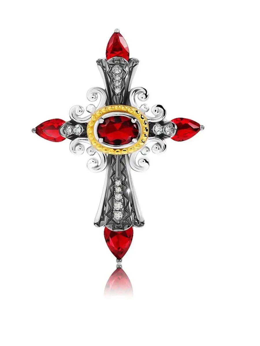 Подвеска, серебро, 925 проба, рубин синтетический, фианит