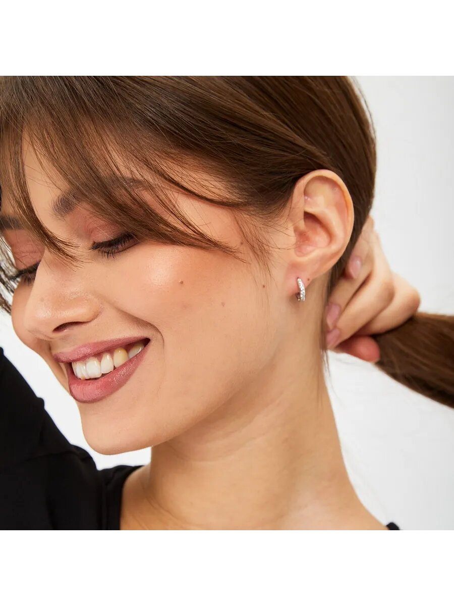 Серьги конго, серебро, 925 проба, родирование, фианит