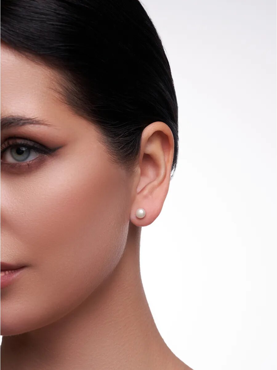 Серьги пусеты, серебро, 925 проба, золочение, жемчуг культивированный