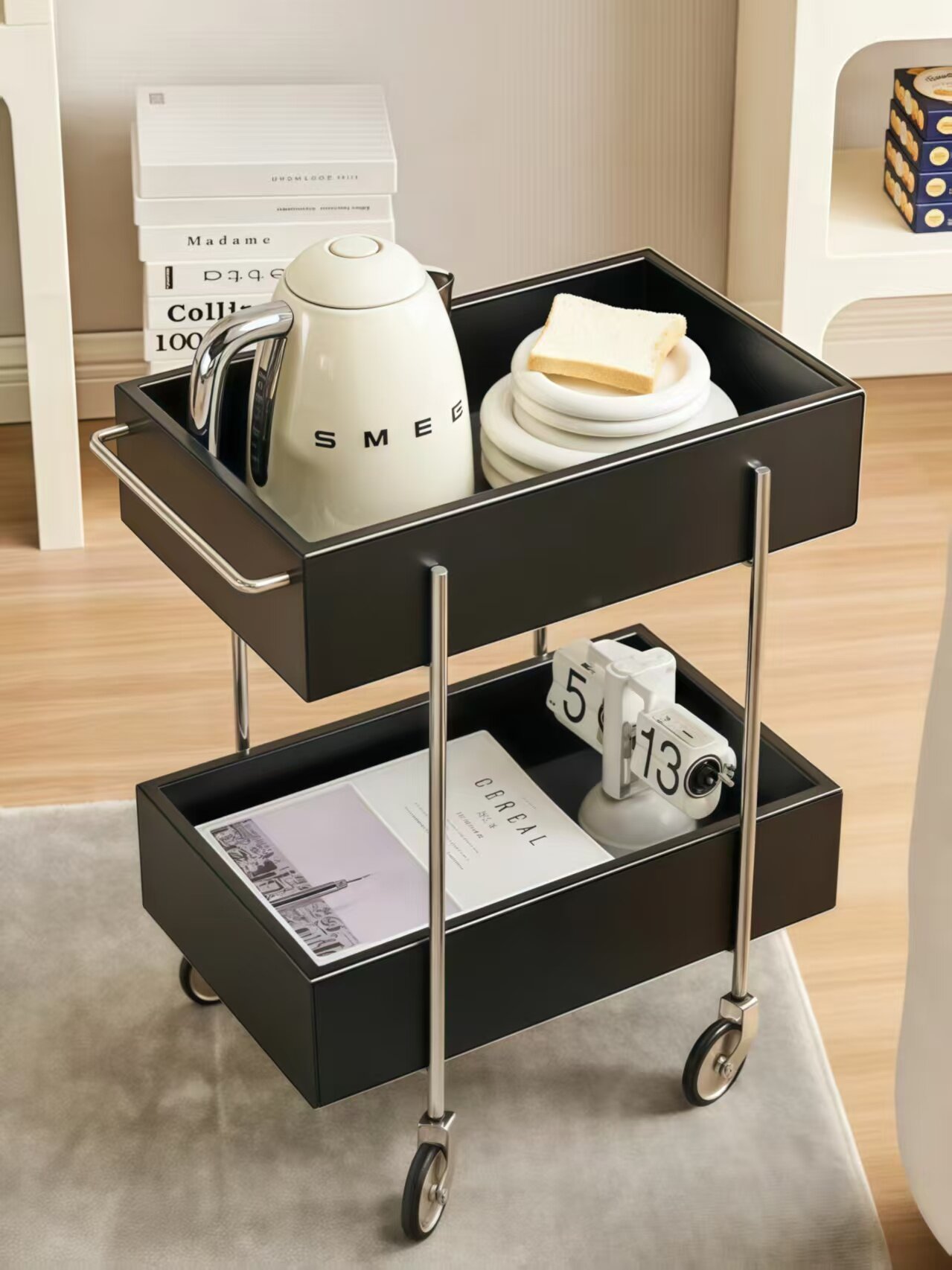 Тележка барная, с колесами, металл, нержавейка, ABS пластик, 48х33х61 см