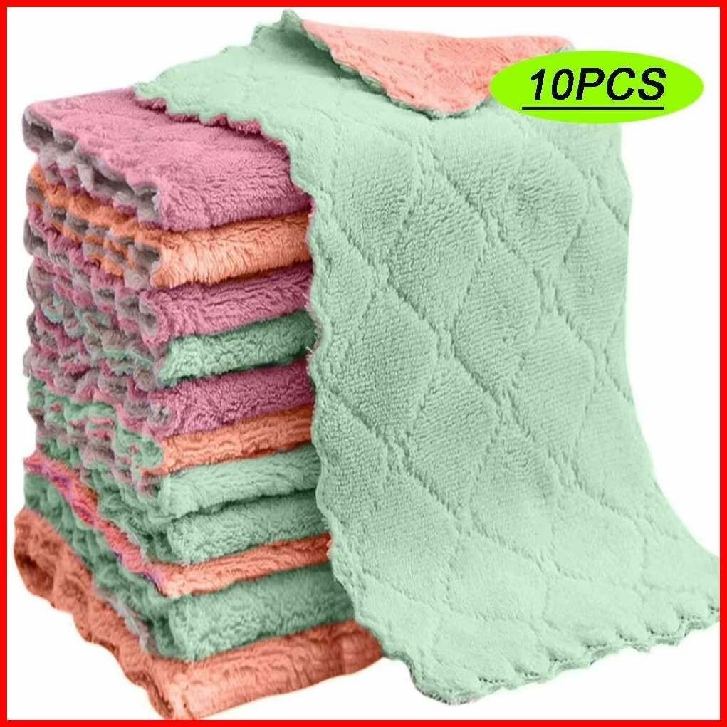 Салфетки из микрофибры набор из 10 штук для сухой и влажной уборки. Тряпки для уборки кухни, ванной, дома, дачи. Микрофибра для автомобиля. Впитывающие полотенца для мытья окон. Губки для мытья посуды