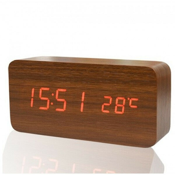 Настольные, цифровые часы-будильник VST-862, коричневое дерево
